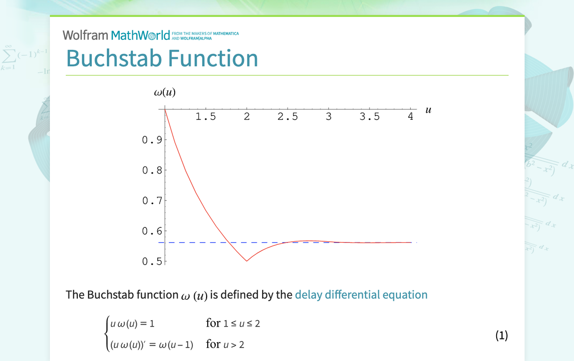 Buchstab Function -- from Wolfram MathWorld