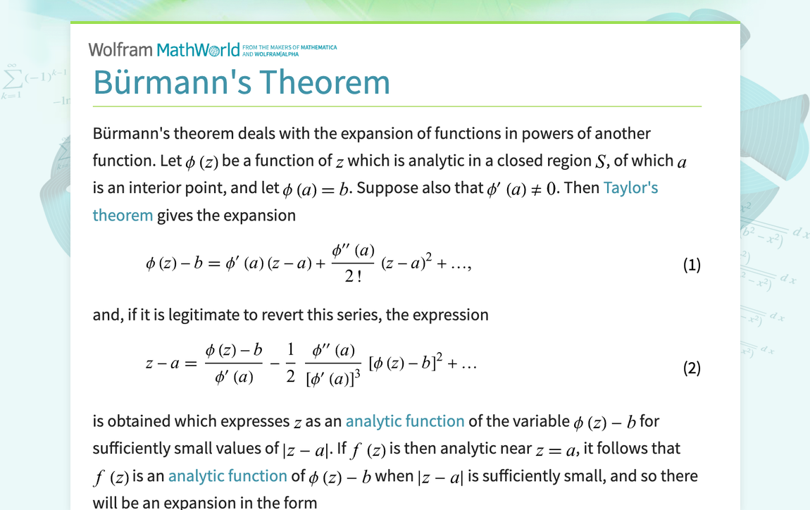 Bürmann's Theorem -- from Wolfram MathWorld