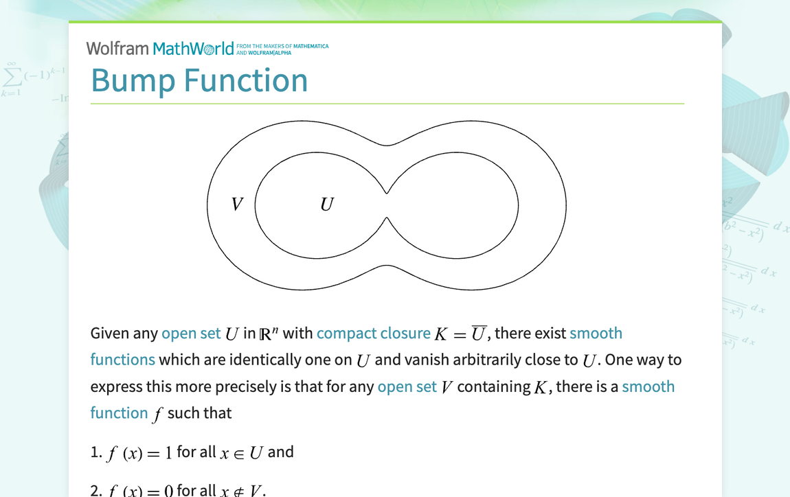 Bump Function -- from Wolfram MathWorld