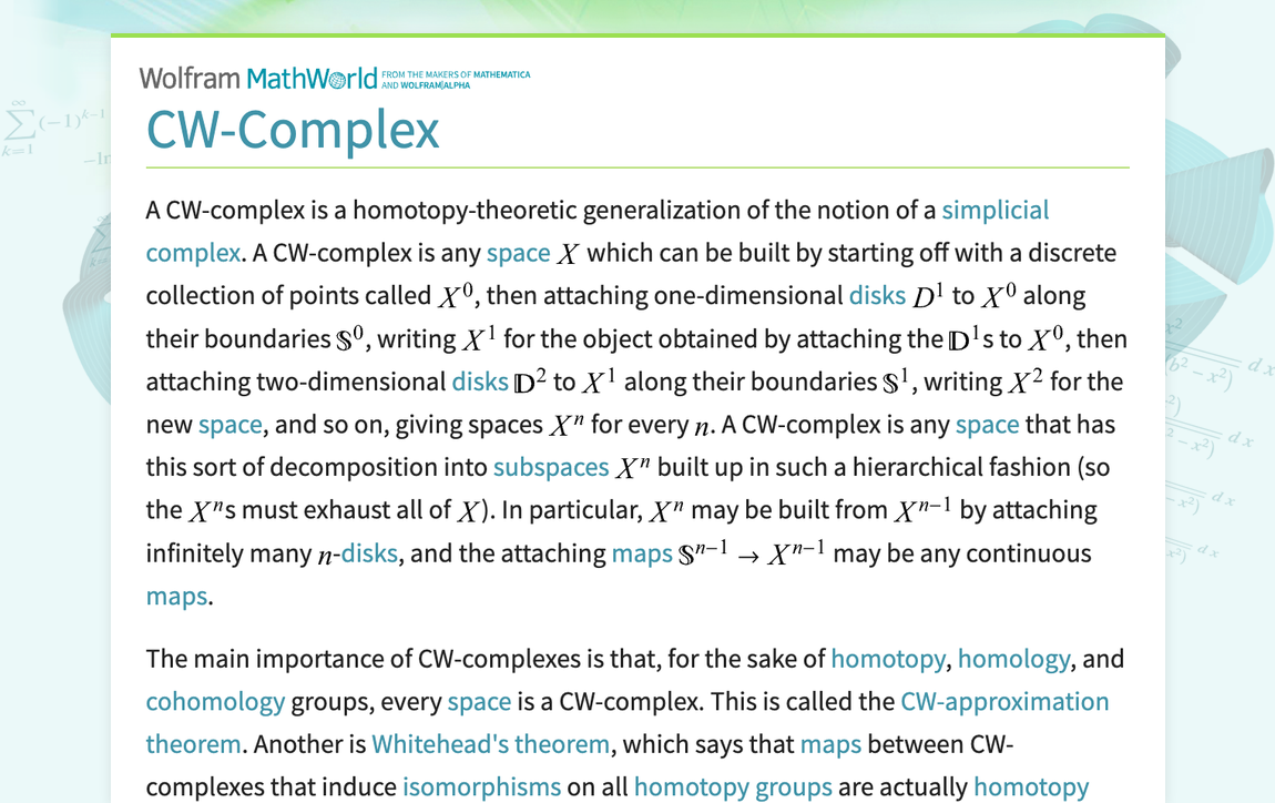 CW-Complex -- from Wolfram MathWorld