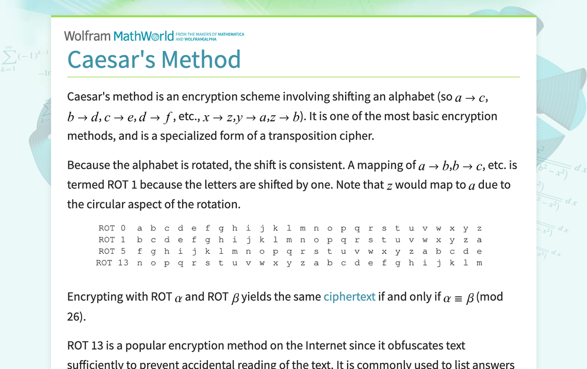Caesar's Method -- from Wolfram MathWorld