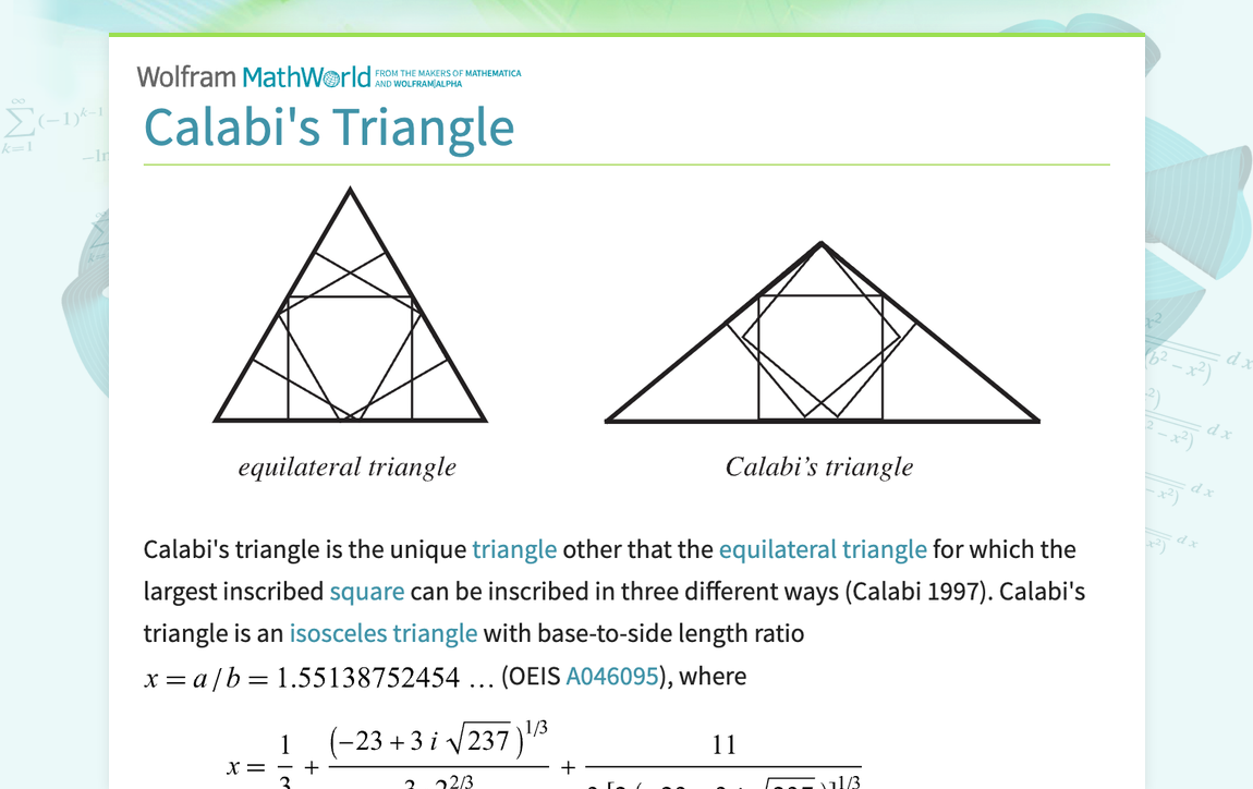 Calabi's Triangle -- from Wolfram MathWorld