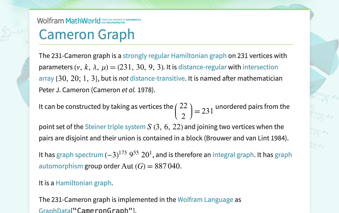 Cameron Graph -- from Wolfram MathWorld