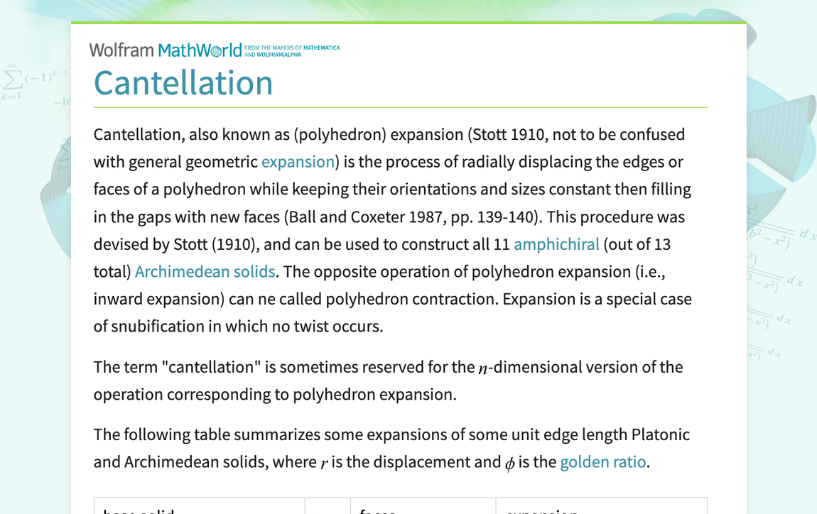 Cantellation -- from Wolfram MathWorld
