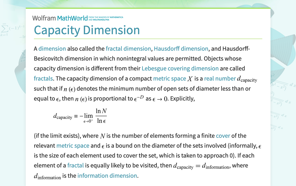 Capacity Dimension -- from Wolfram MathWorld