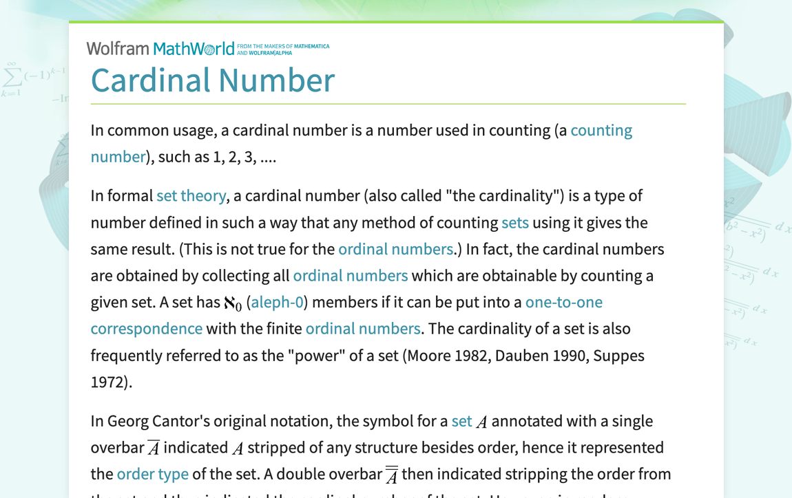 Cardinal Number -- from Wolfram MathWorld