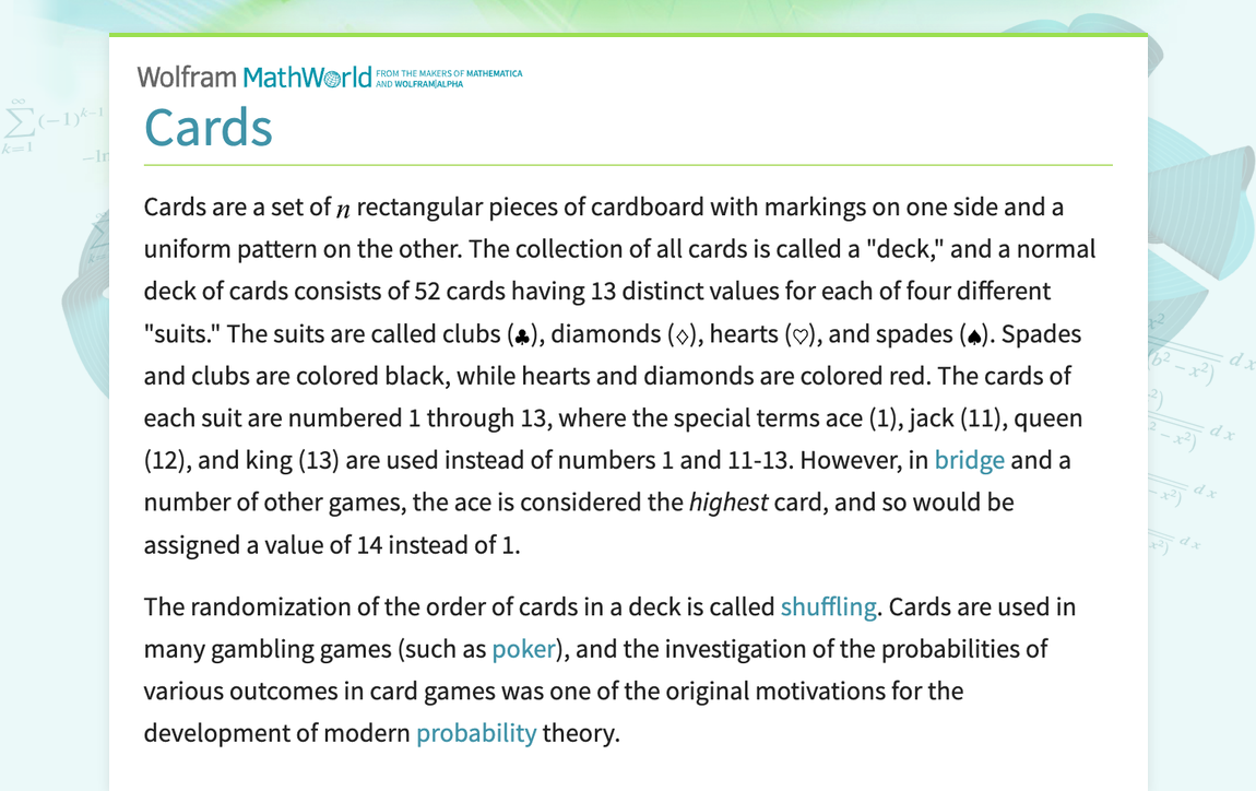Cards -- from Wolfram MathWorld