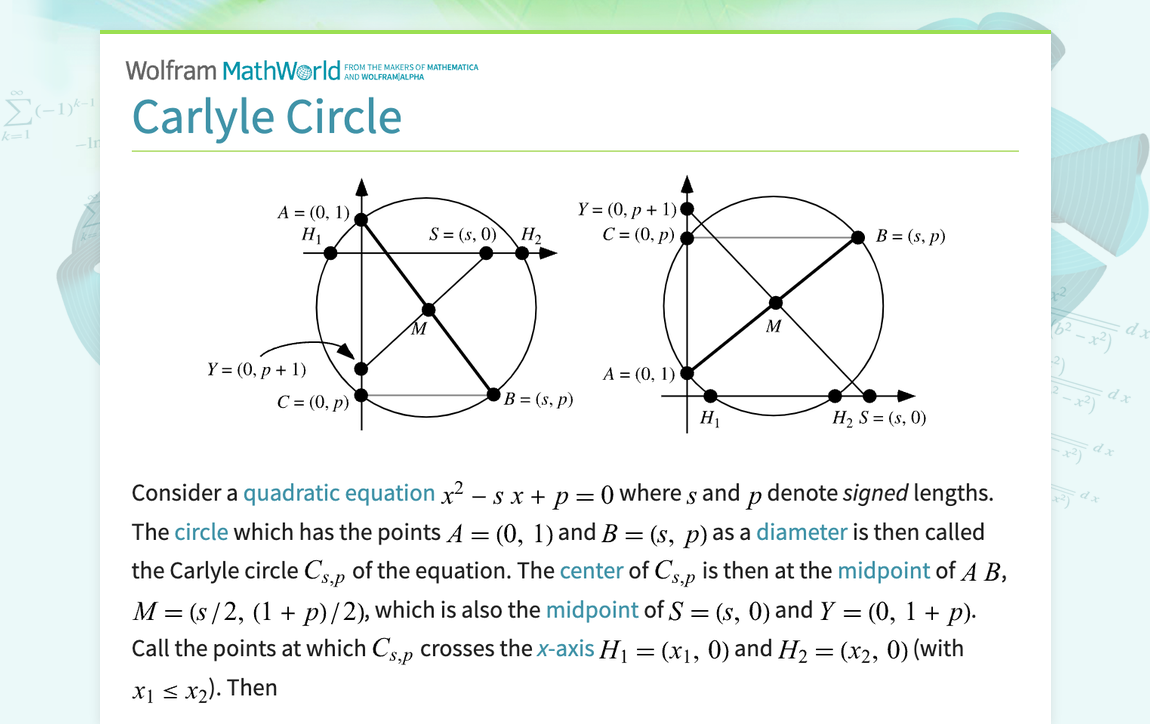 Carlyle Circle -- from Wolfram MathWorld