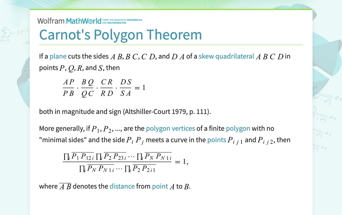 Carnot's Polygon Theorem -- from Wolfram MathWorld