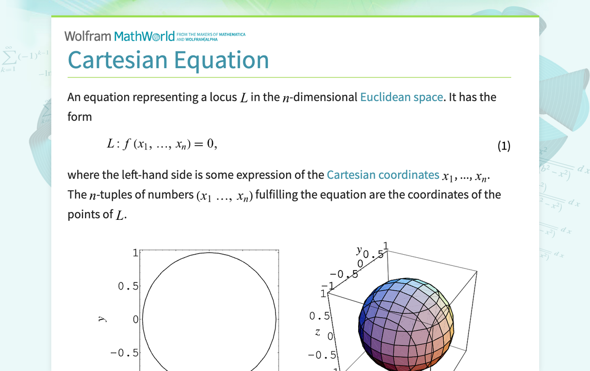 Cartesian Equation from Wolfram MathWorld