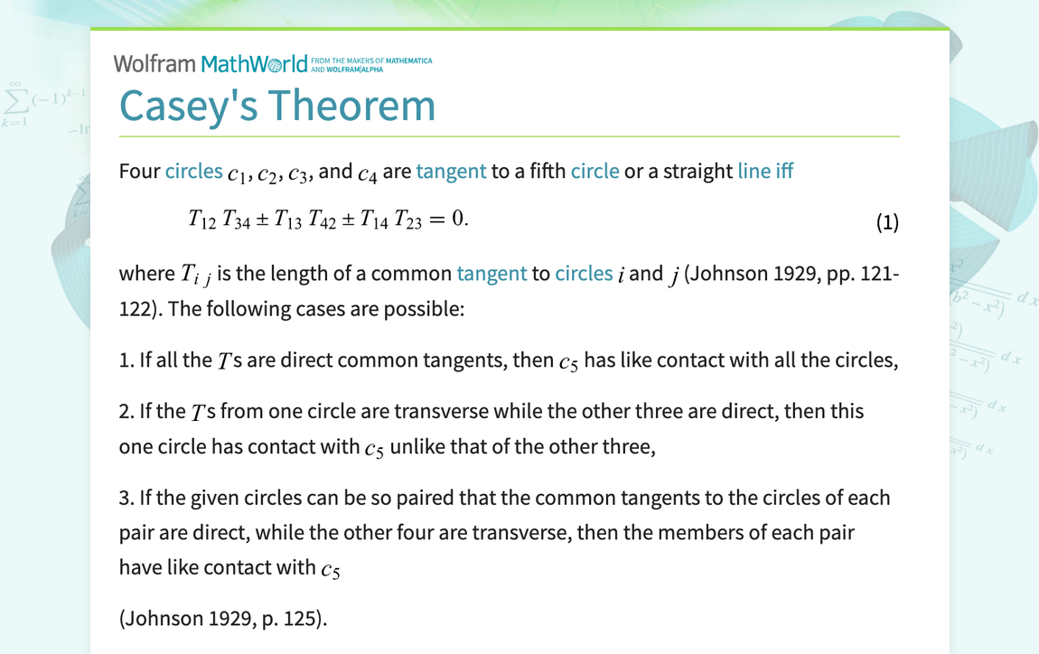 Casey's Theorem -- from Wolfram MathWorld
