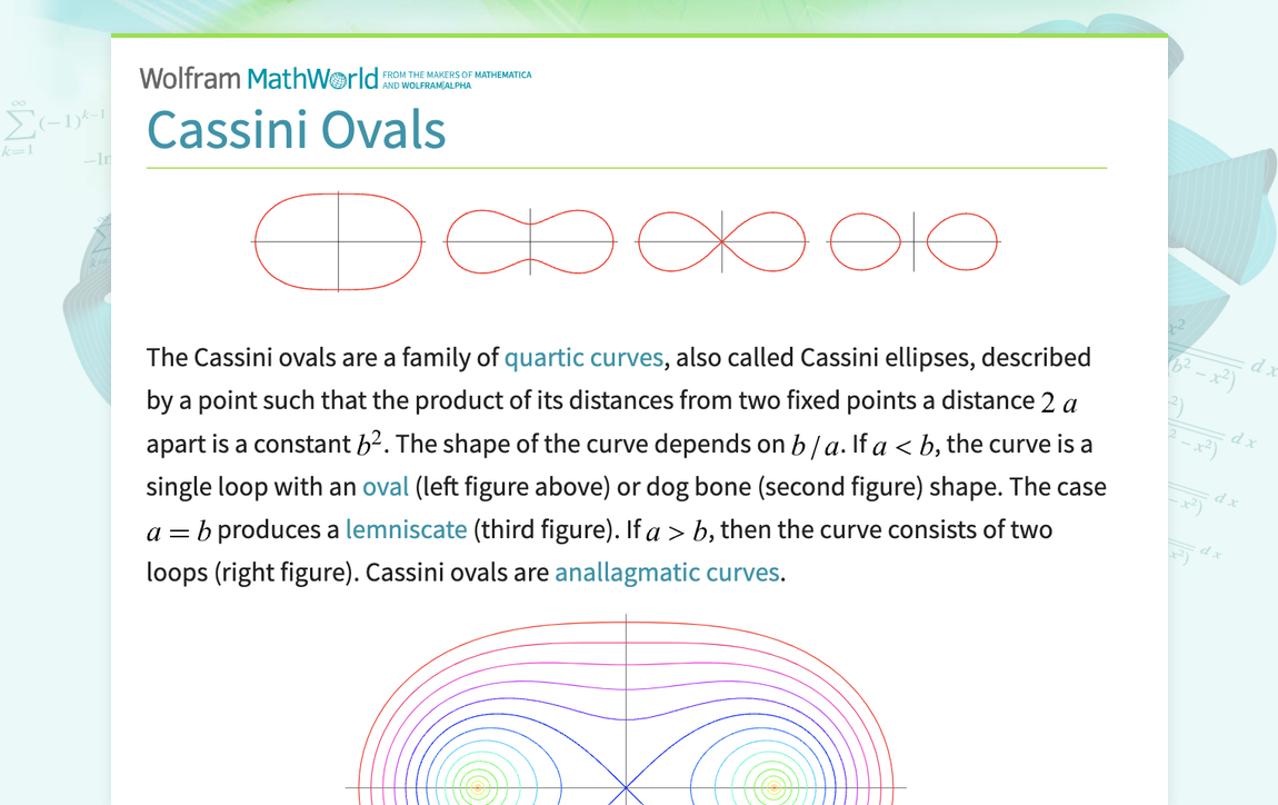 Cassini Ovals -- from Wolfram MathWorld