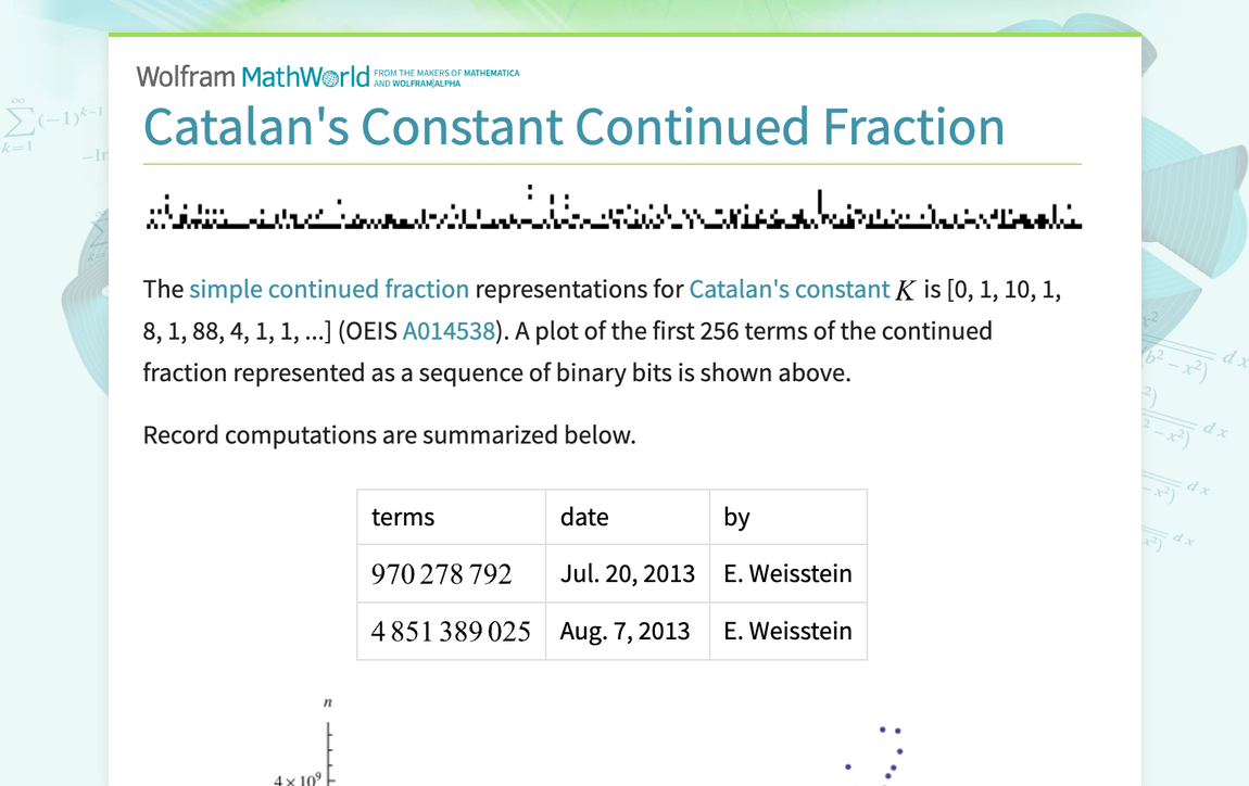 Catalan's Constant Continued Fraction -- from Wolfram MathWorld