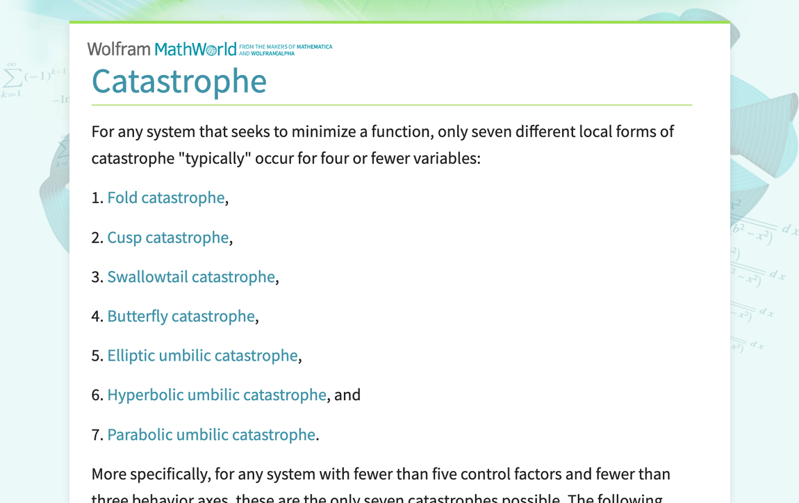 Catastrophe -- from Wolfram MathWorld