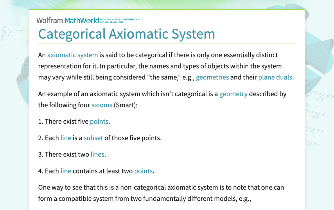 Categorical Axiomatic System -- from Wolfram MathWorld