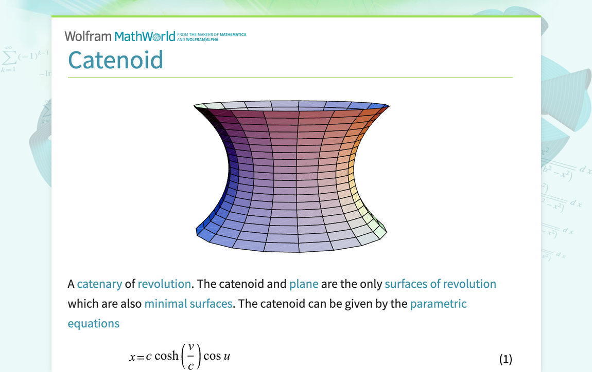 Catenoid -- from Wolfram MathWorld