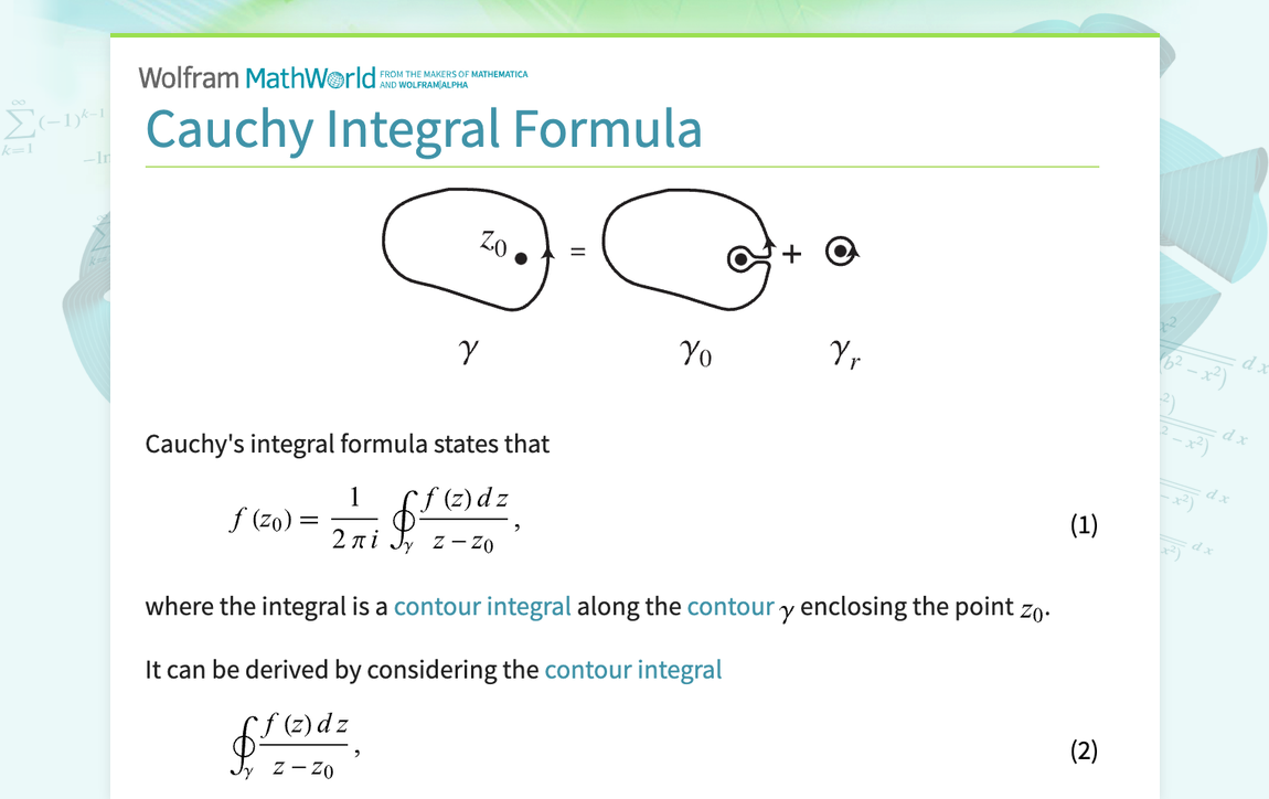 Cauchy Integral Formula -- from Wolfram MathWorld