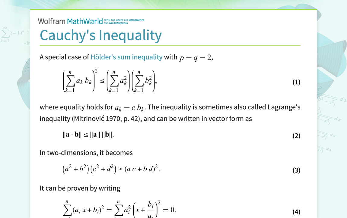 Cauchy's Inequality -- from Wolfram MathWorld