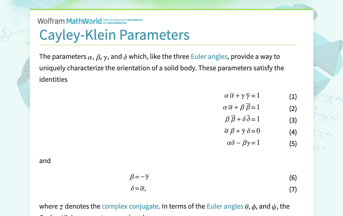 Cayley-Klein Parameters -- from Wolfram MathWorld