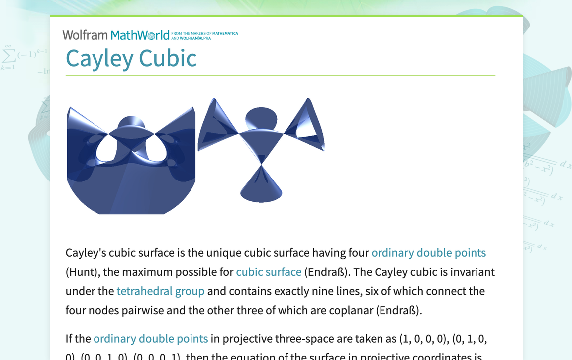 Cayley Cubic -- from Wolfram MathWorld