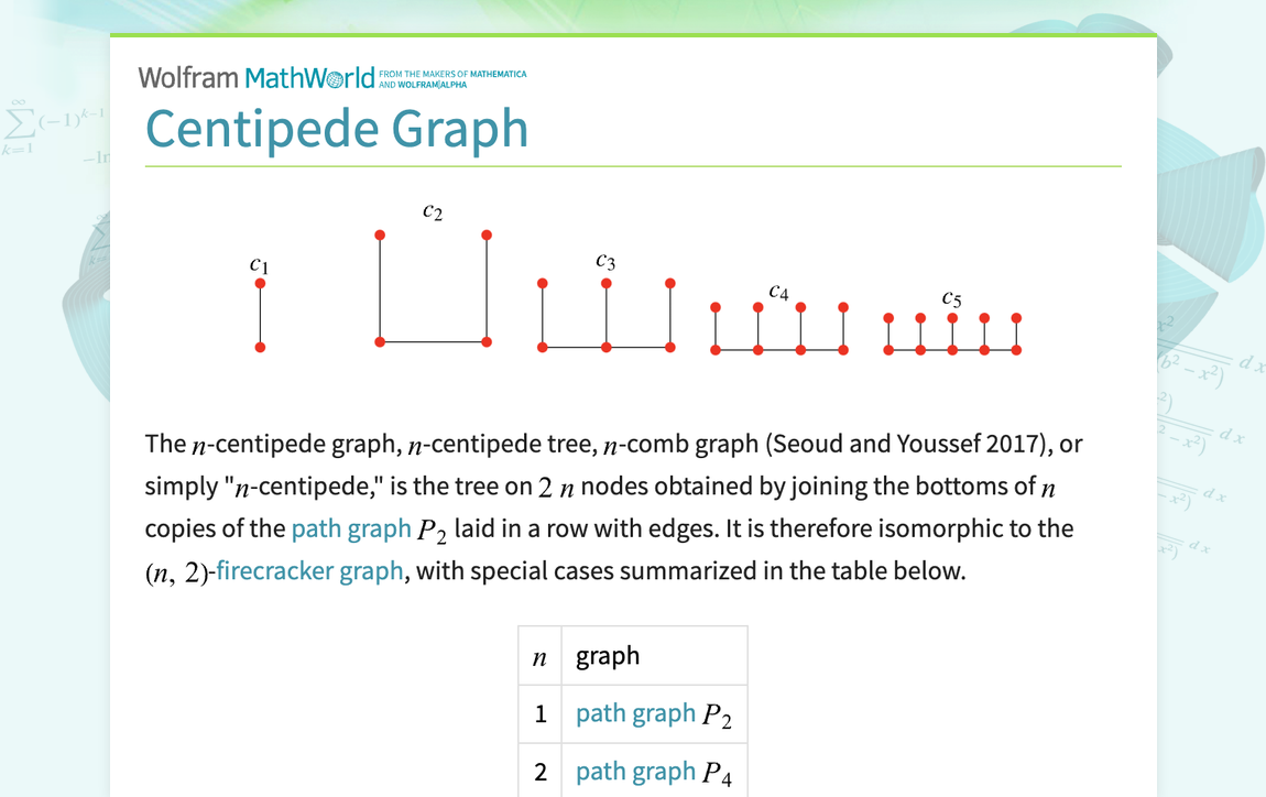 Centipede Graph -- from Wolfram MathWorld