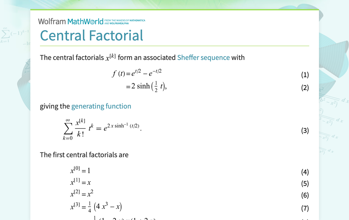 Central Factorial -- from Wolfram MathWorld