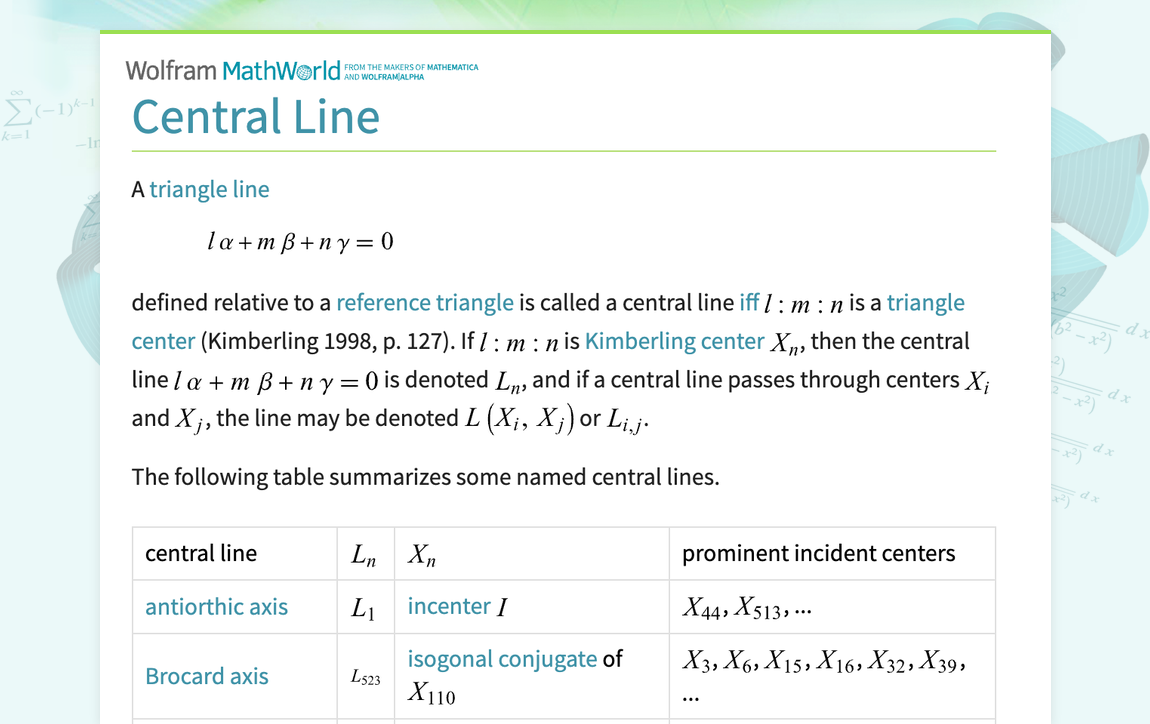 Central Line -- from Wolfram MathWorld