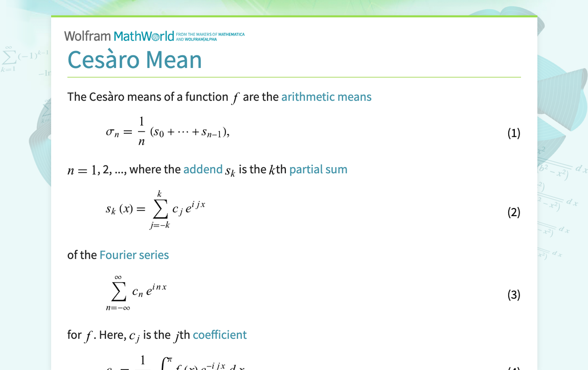 Cesàro Mean -- from Wolfram MathWorld