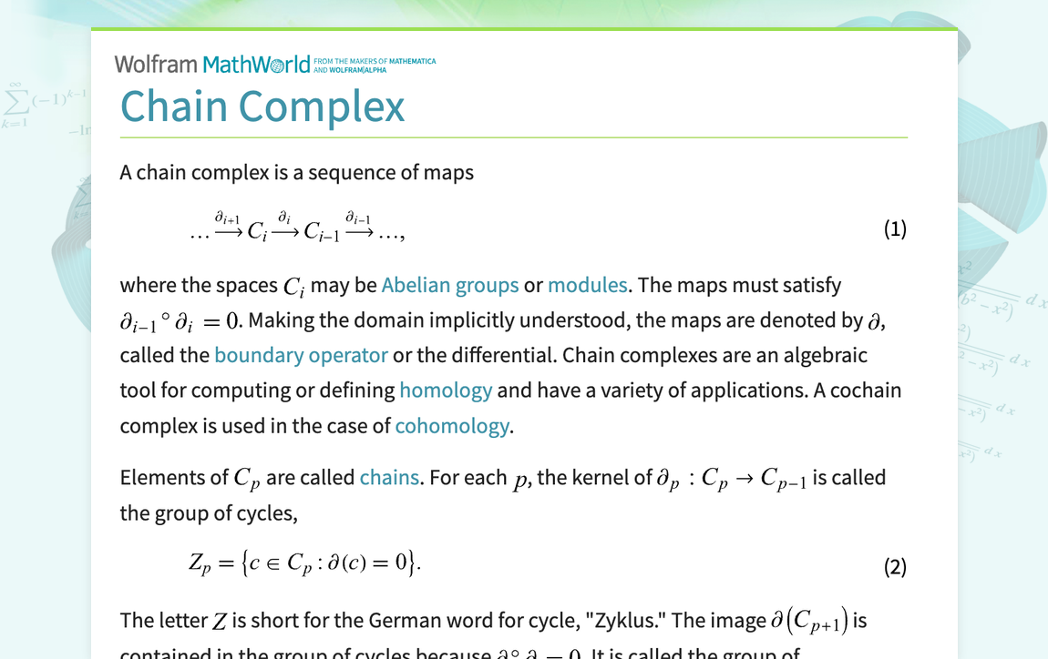 Chain Complex -- from Wolfram MathWorld