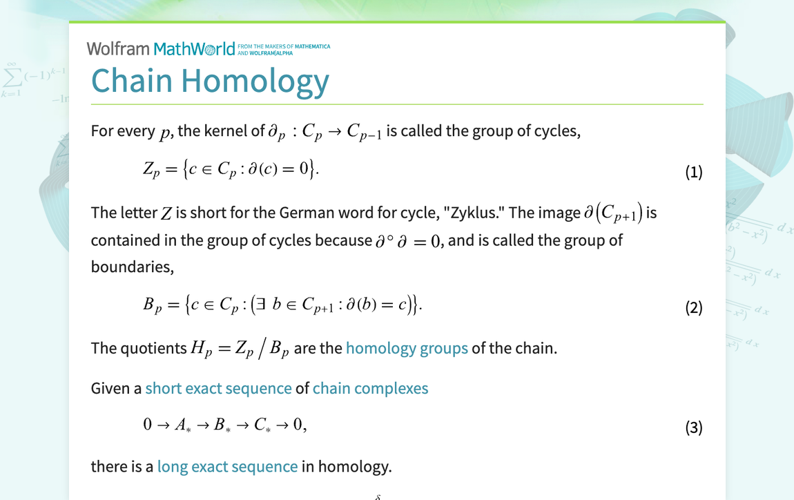 Chain Homology -- from Wolfram MathWorld