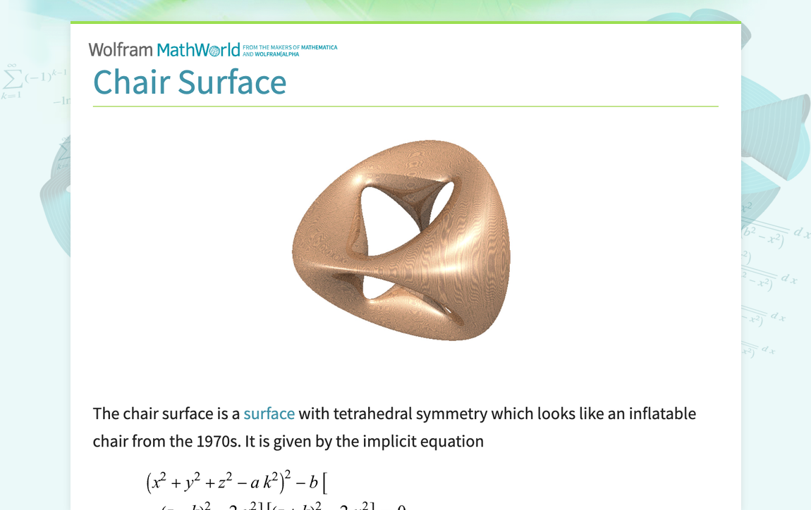 Chair Surface -- from Wolfram MathWorld