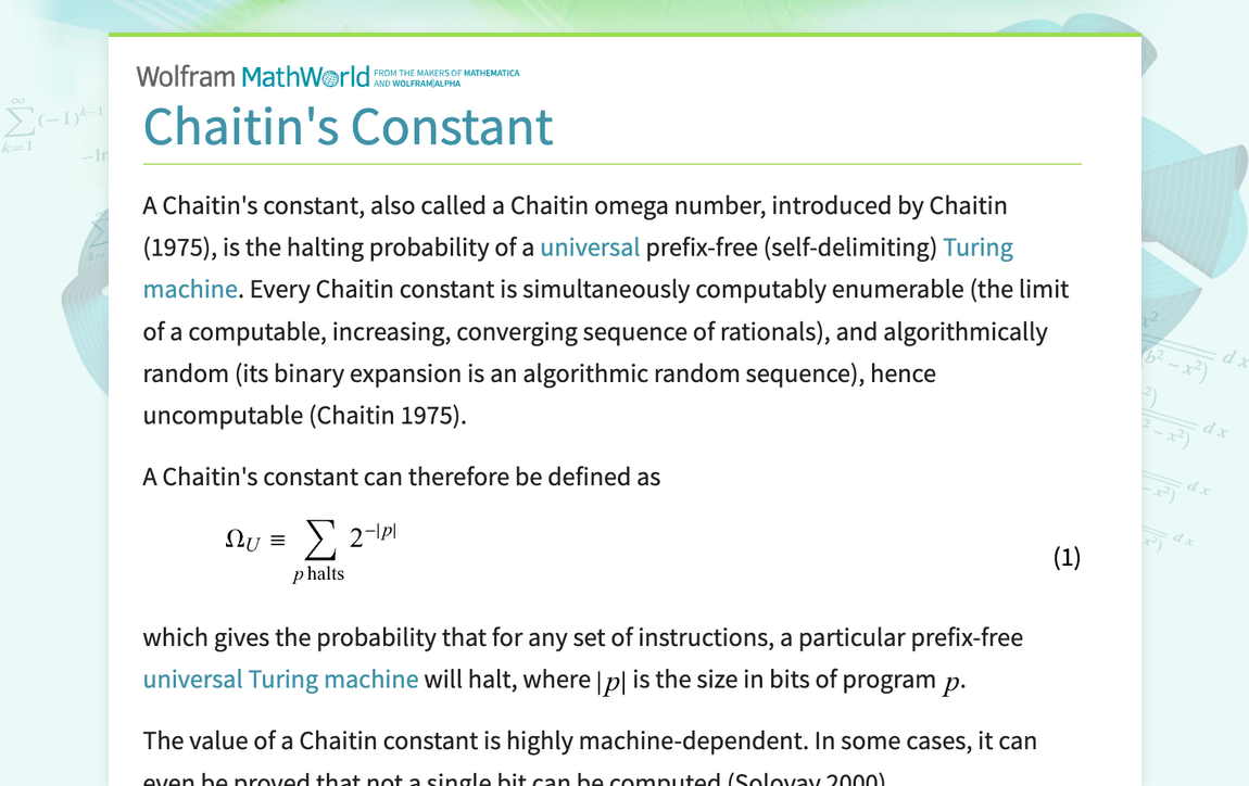 Chaitin's Constant -- from Wolfram MathWorld