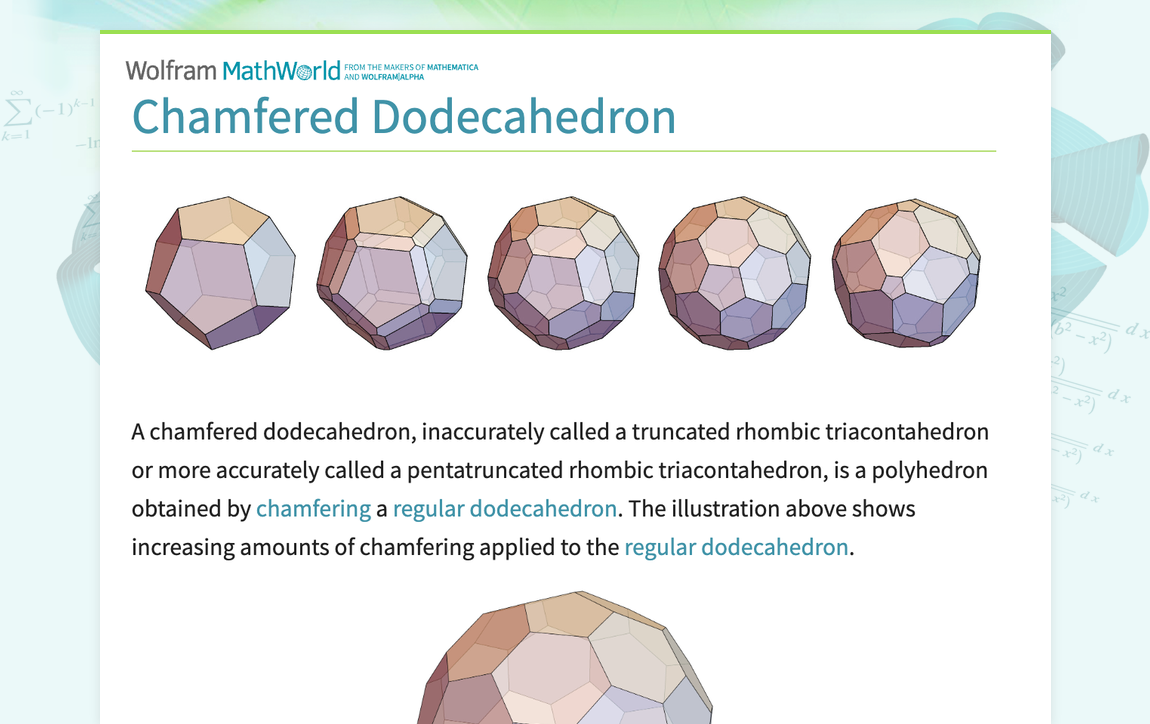 Chamfered Dodecahedron -- from Wolfram MathWorld Chamfered Dodecahedron -- from Wolfram MathWorld