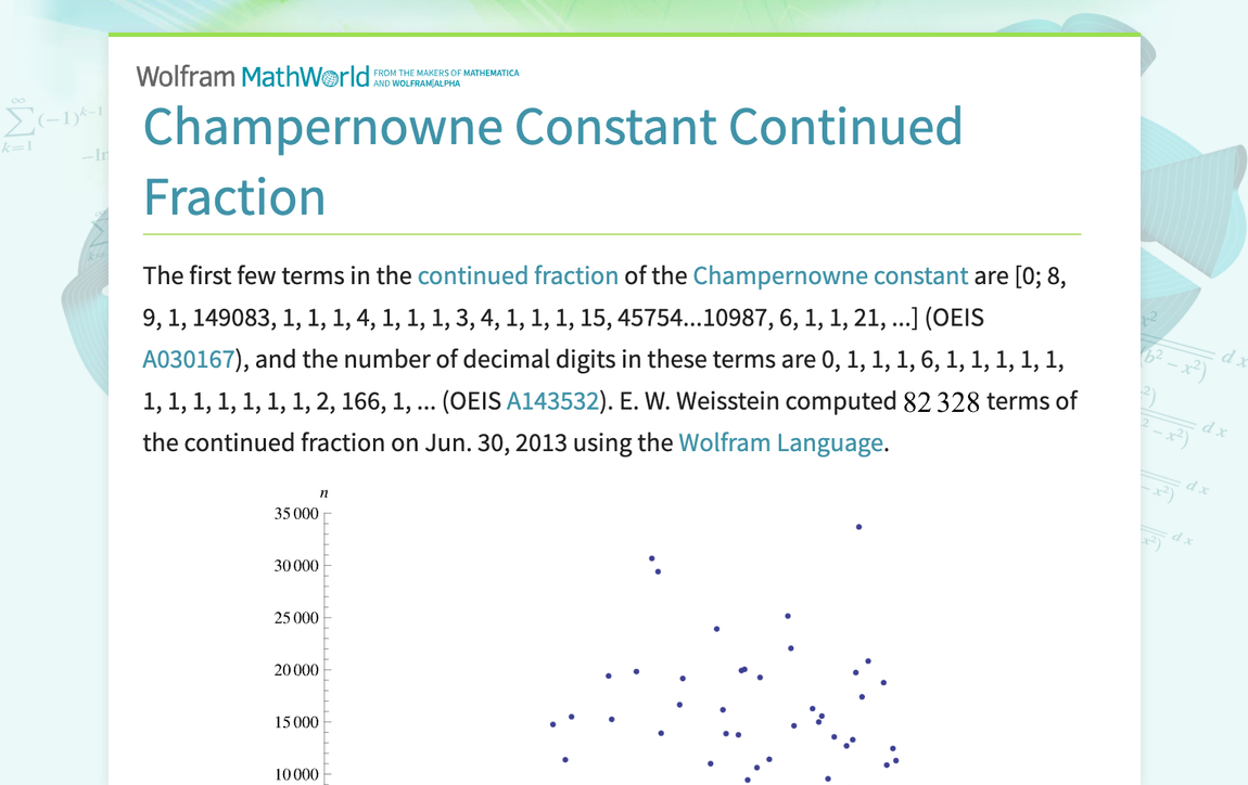Champernowne Constant Continued Fraction -- from Wolfram MathWorld