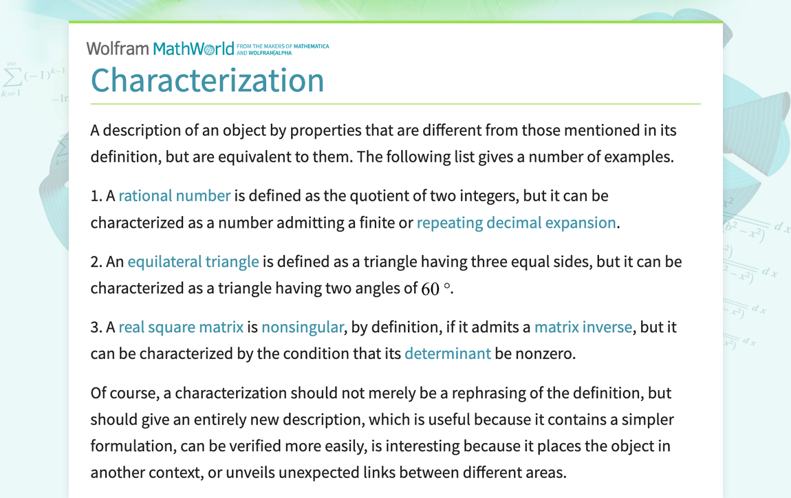 Characterization -- from Wolfram MathWorld