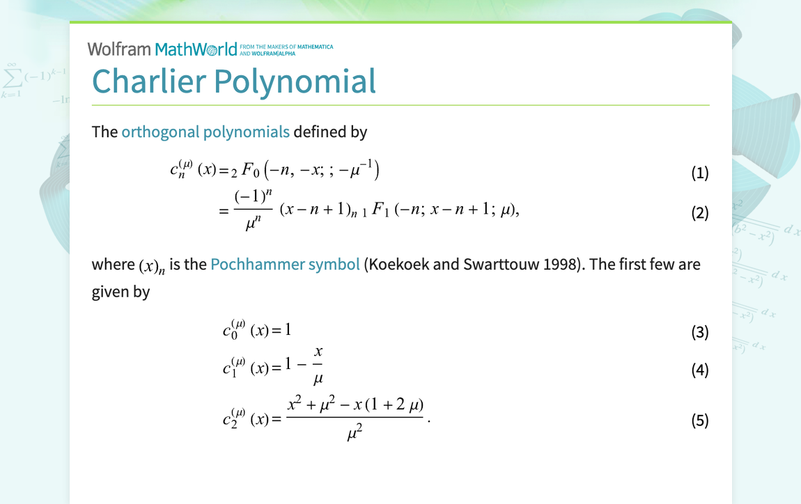 Charlier Polynomial -- from Wolfram MathWorld