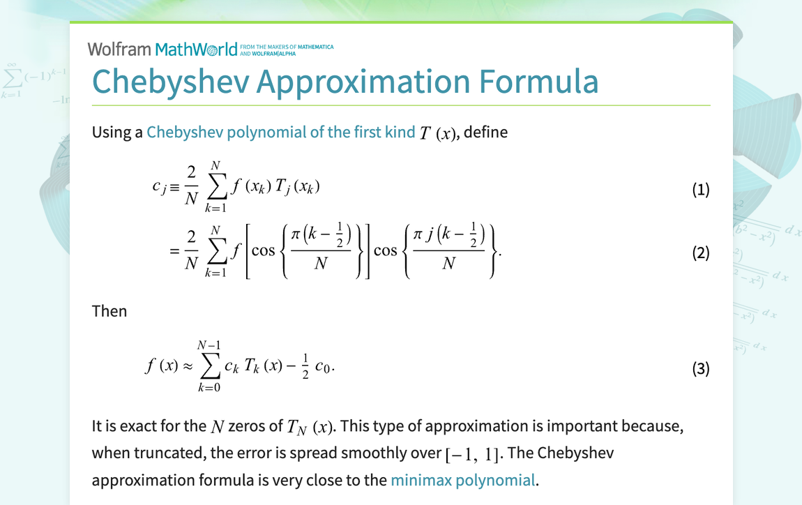 Chebyshev Approximation Formula -- from Wolfram MathWorld