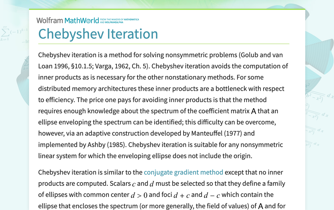 Chebyshev Iteration From Wolfram Mathworld