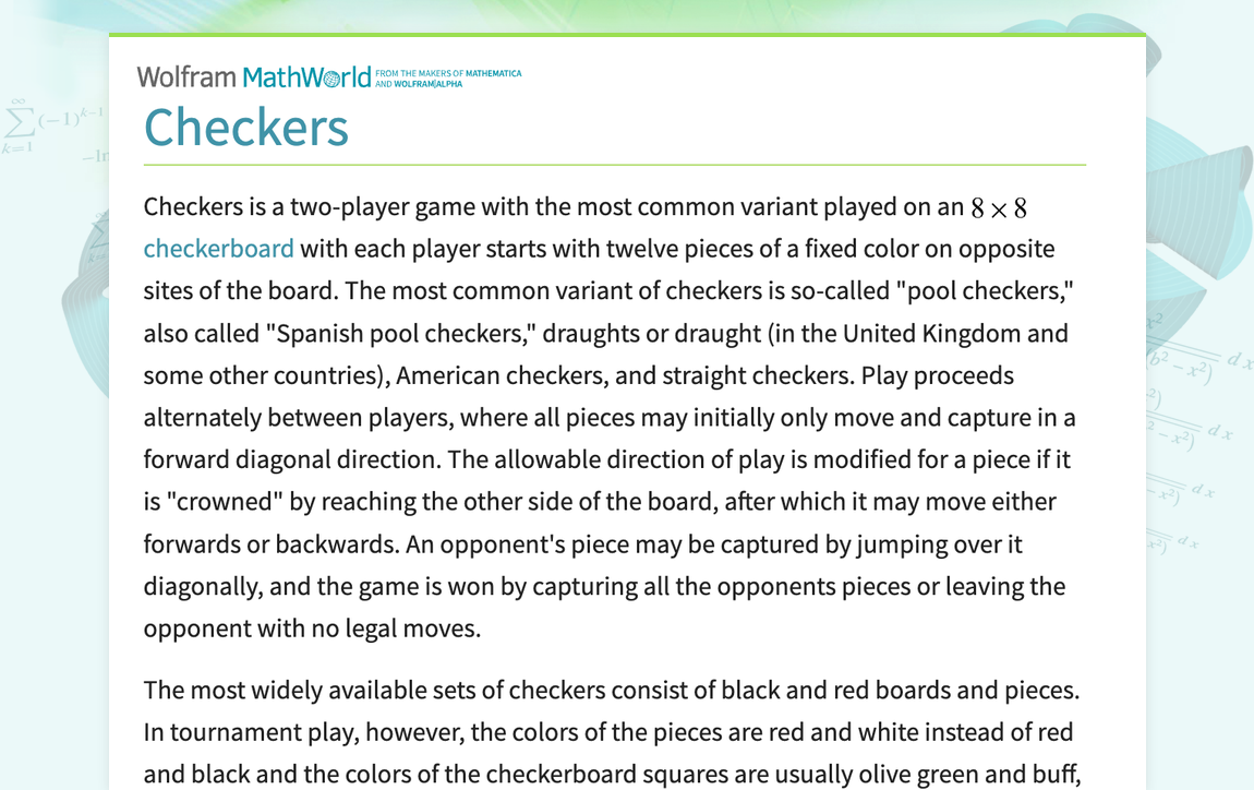 Checkers -- from Wolfram MathWorld