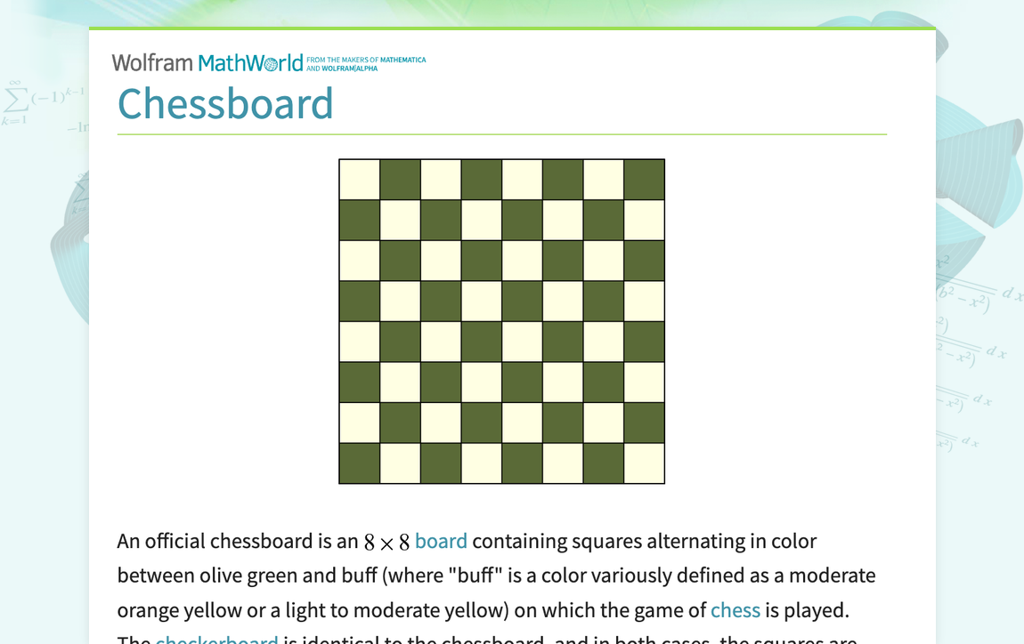 Chessboard -- from Wolfram MathWorld