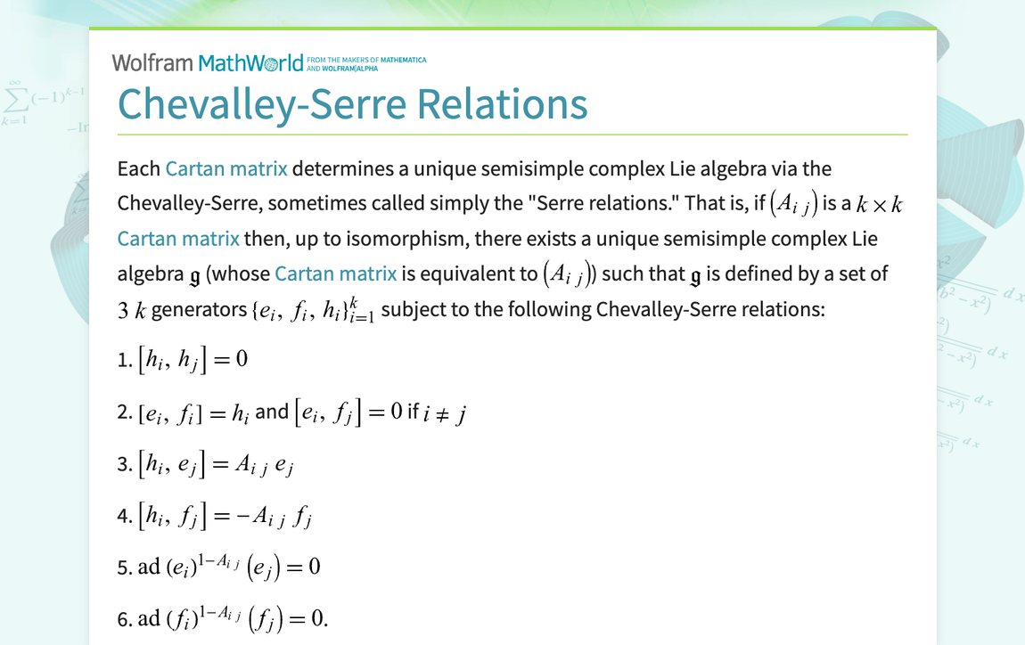 Chevalley-Serre Relations -- from Wolfram MathWorld
