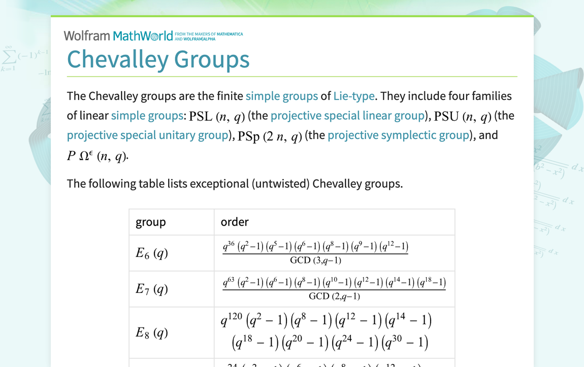 Chevalley Groups -- from Wolfram MathWorld