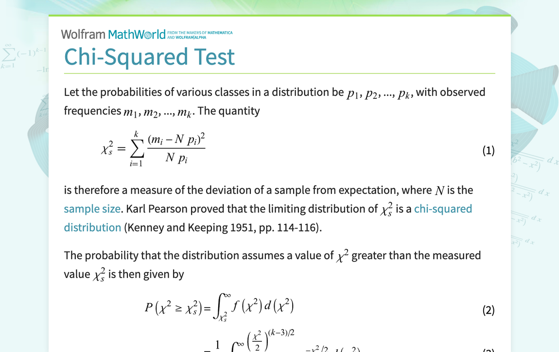 Chi-Squared Test -- from Wolfram MathWorld