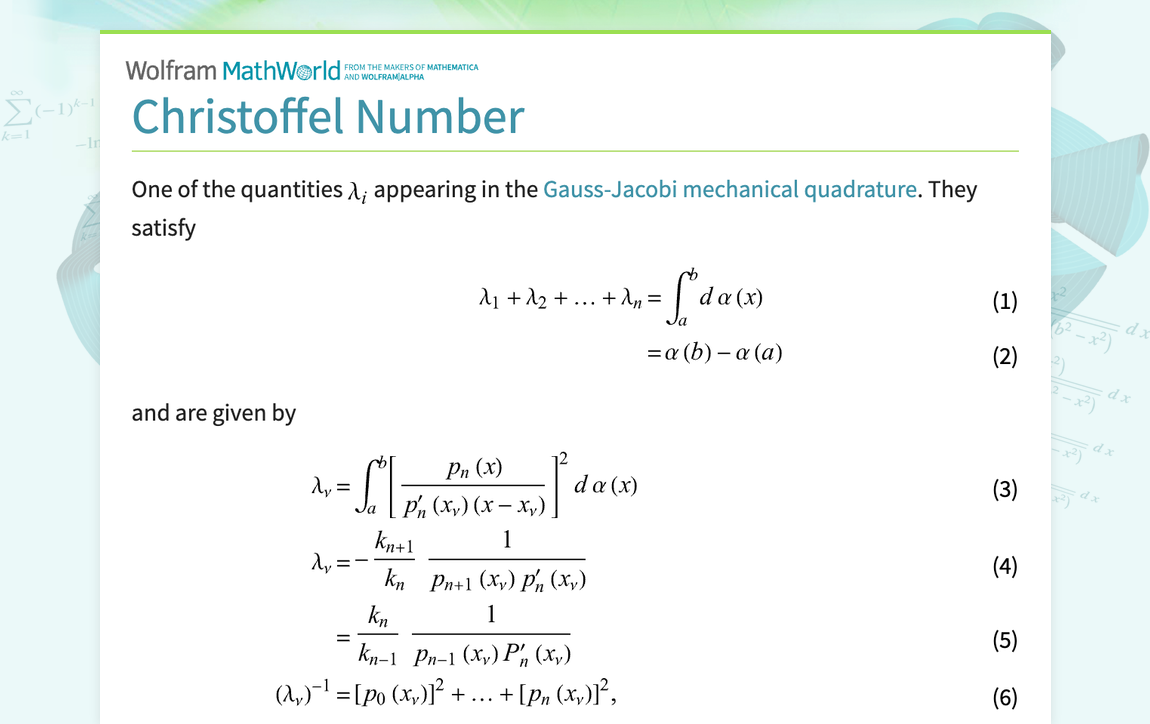 Christoffel Number -- from Wolfram MathWorld