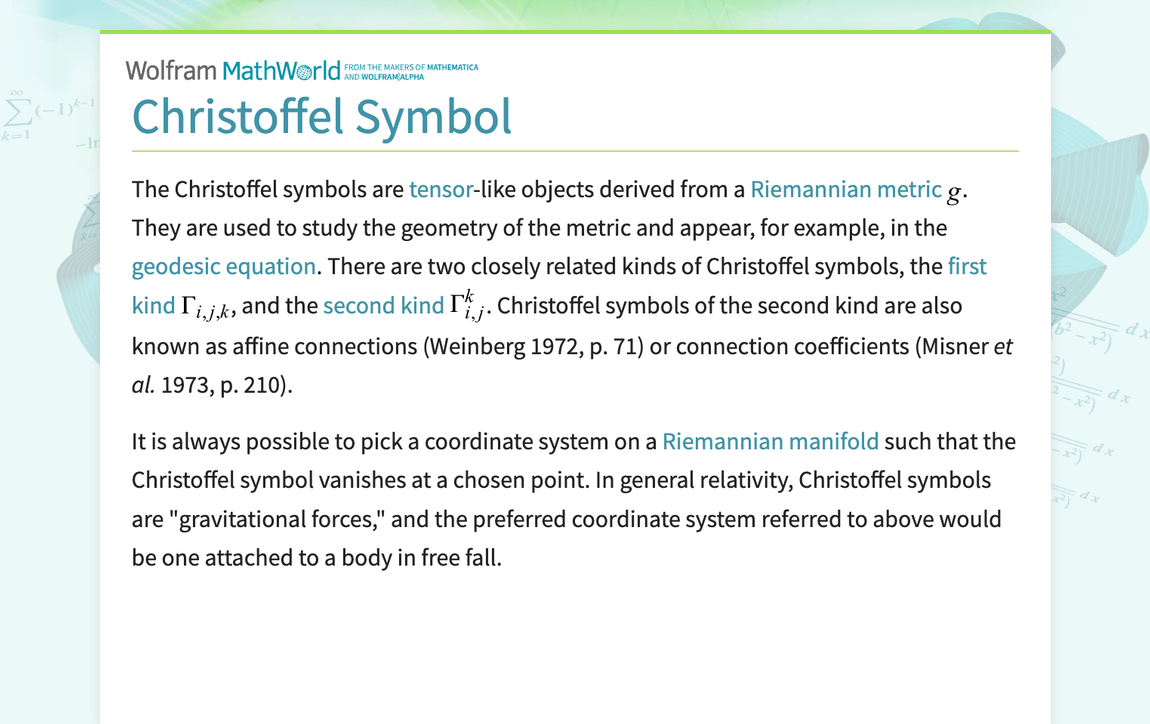 Christoffel Symbol -- from Wolfram MathWorld
