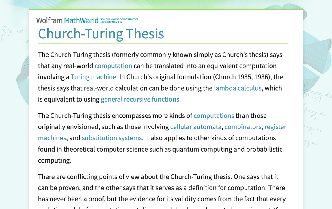 Church-Turing Thesis -- from Wolfram MathWorld