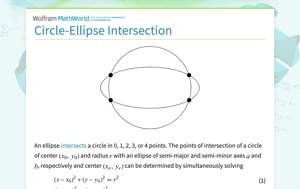 Circle Ellipse Intersection From Wolfram Mathworld