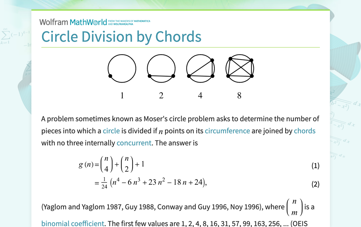 Circle Division by Chords -- from Wolfram MathWorld
