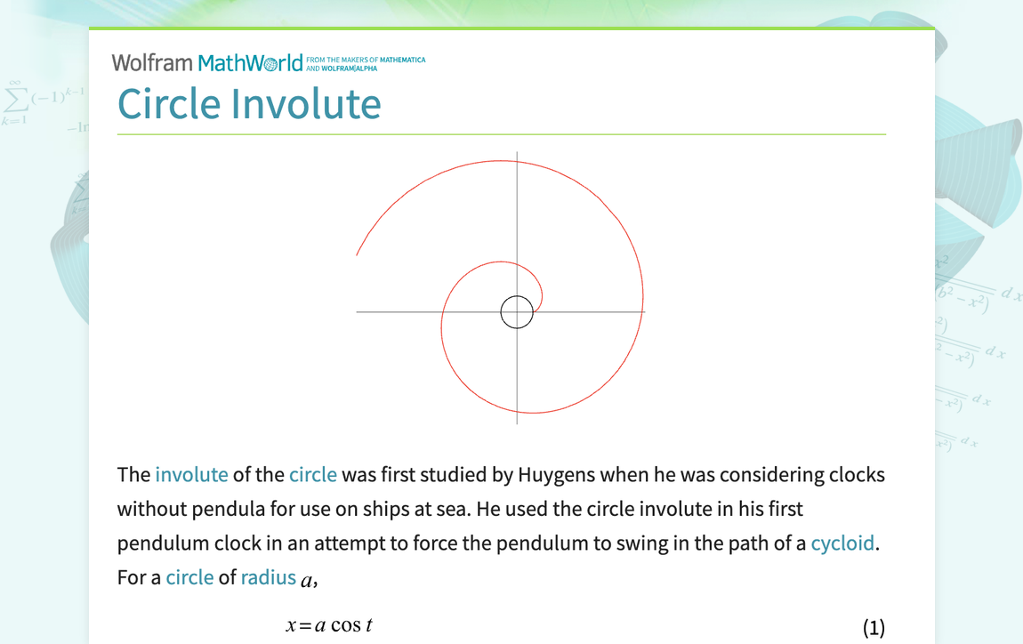 Circle Involute -- from Wolfram MathWorld