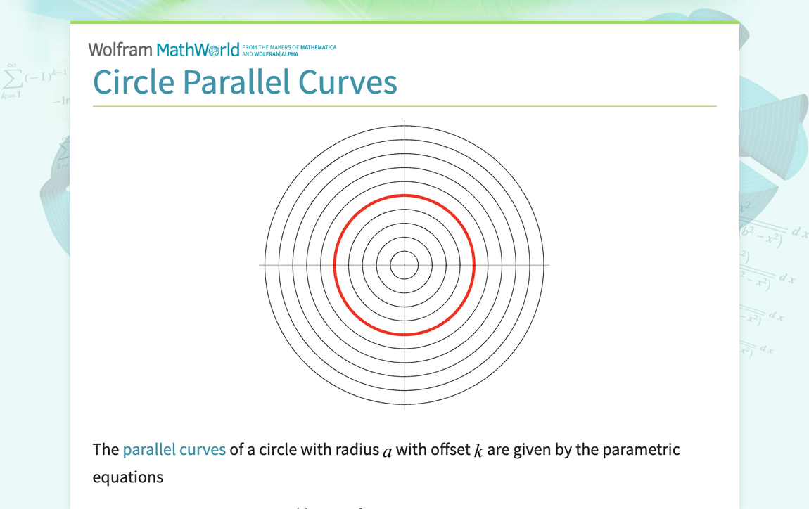 Circle Parallel Curves -- from Wolfram MathWorld